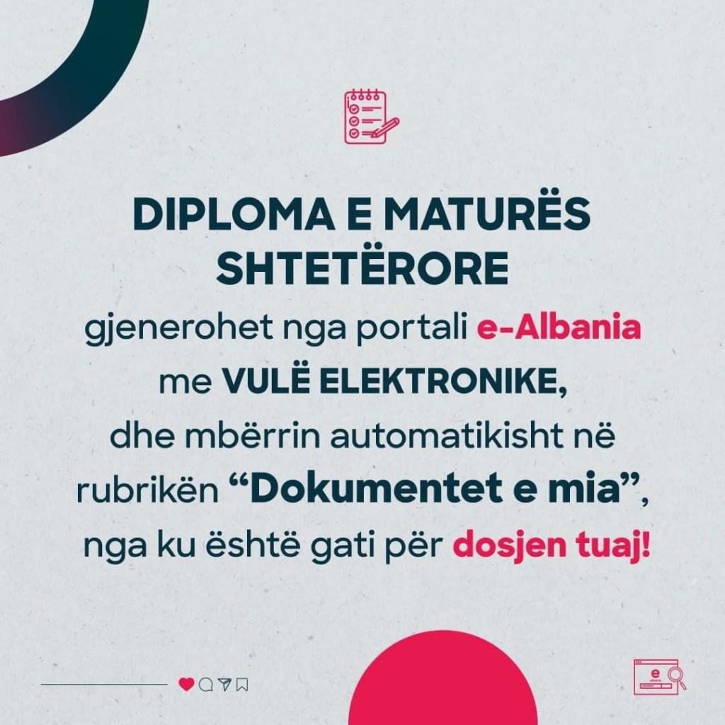 Diploma e Maturës Shtetërore gjenerohet nga portali e-Albania me VULË ...